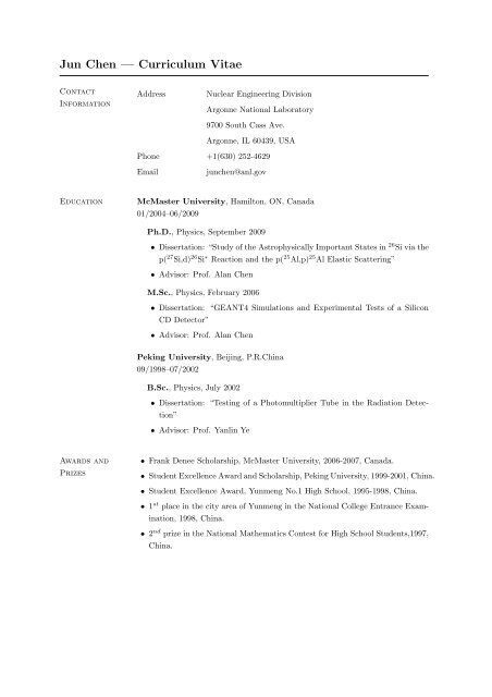 Jun Chen â Curriculum Vitae - McMaster Physics and Astronomy ...
