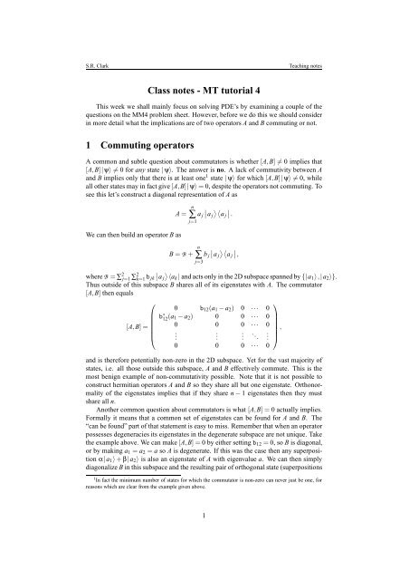 Class Notes Mt Tutorial 4 1 Commuting Operators â â