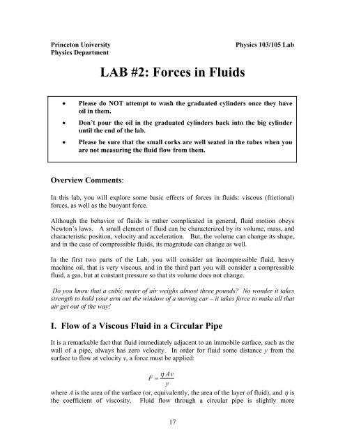 LAB #2: Forces in Fluids - Department of Physics - Princeton University