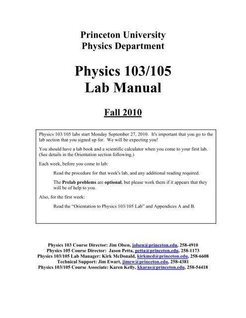 Physics 103/105 Lab Manual - Physics Department, Princeton ...