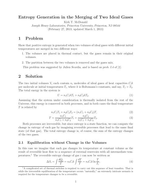 Entropy Generation in the Merging of Two Ideal Gases - Physics ...