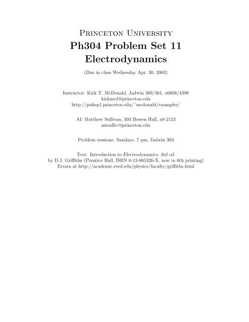 Ph304 Problem Set 11 Electrodynamics - Princeton University