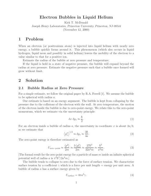 Electron Bubbles in Liquid Helium - Princeton University