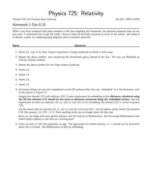 Homework 1 - SFSU Physics & Astronomy - San Francisco State ...