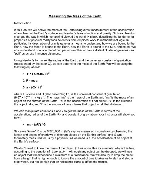 Measuring the Mass of the Earth - SFSU Physics & Astronomy