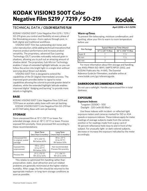 KODAK VISION3 500T Color Negative Film 5219 / 7219 / SO-219