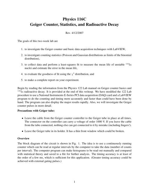Physics 116C Geiger Counter, Statistics, and Radioactive Decay