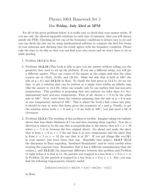 Physics 100A Homework Set 5