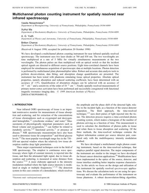 Multichannel photon counting instrument for spatially resolved near ...