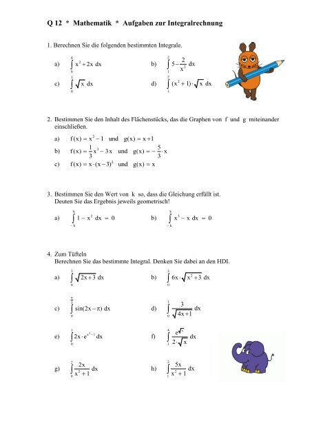 gemischte Aufgaben zur Integralrechnung