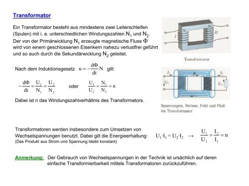 Transformator Â·I = U Â·I â n I I U U = = - Physik
