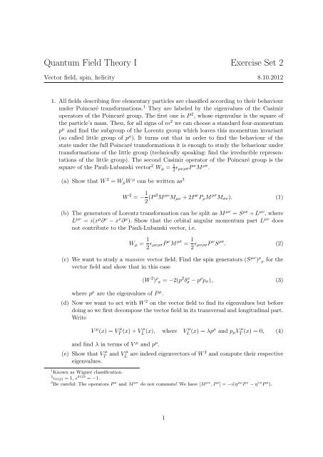 Quantum Field Theory I Exercise Set 2