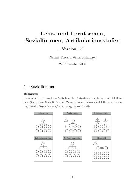 Lehr- und Lernformen, Sozialformen, Artikulationsstufen â Version 1.0