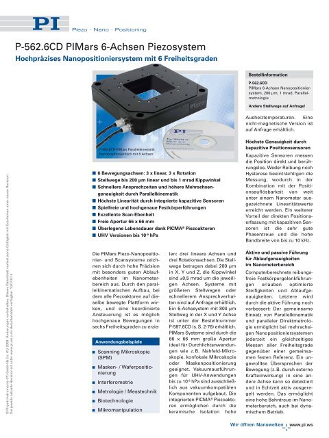 P-562.6CD PIMars 6-Achsen Piezosystem (PDF)