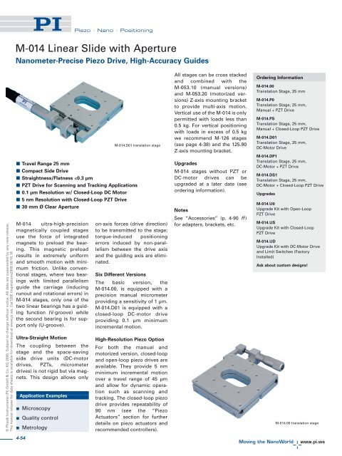 M014 Precision Linear Slide with Aperture (PDF) - Pi-usa.us