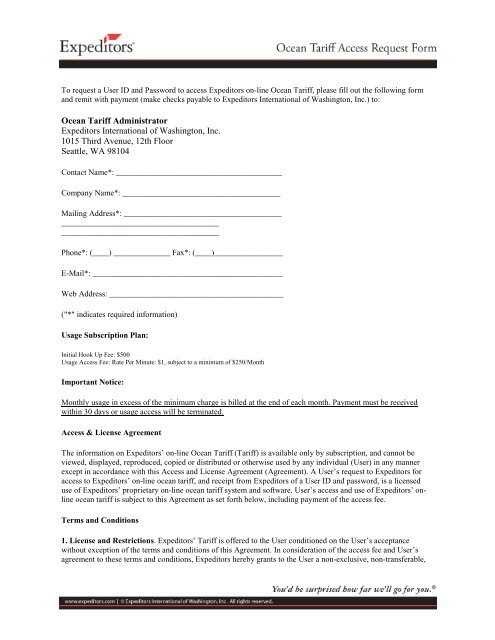 Expeditors International Ocean Tariff Application