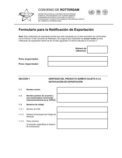Formulario para la Notificación de Exportación