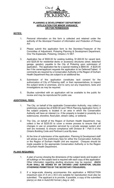 Committee of Adjustment application form - May ... - City of Pickering