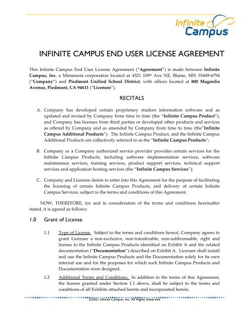 Infinite Campus End User License Agreement - Piedmont Unified ...
