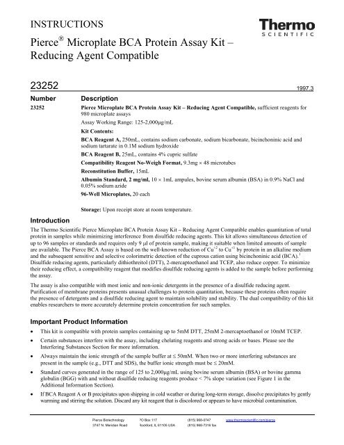 Pierce Microplate BCA Protein Assay Kit â Reducing Agent ...