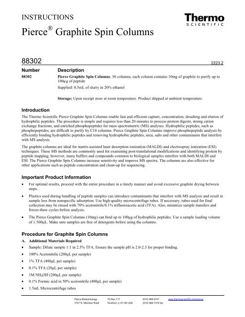 Pierce Graphite Spin Columns