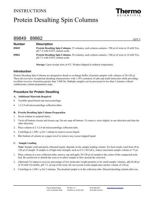 Protein Desalting Spin Columns - Pierce