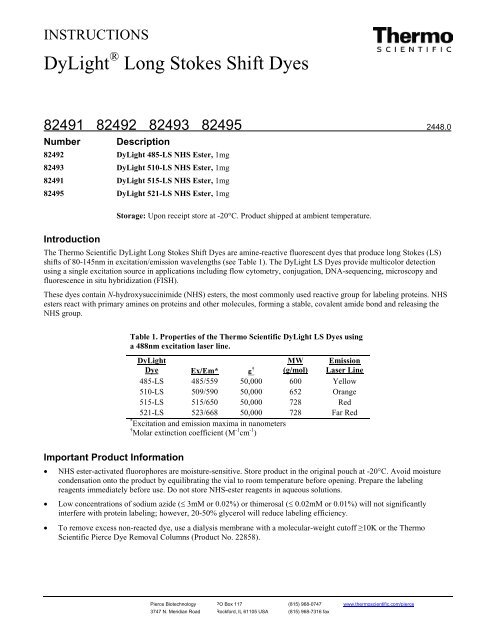 DyLight Long Stokes Shift Dyes - Pierce