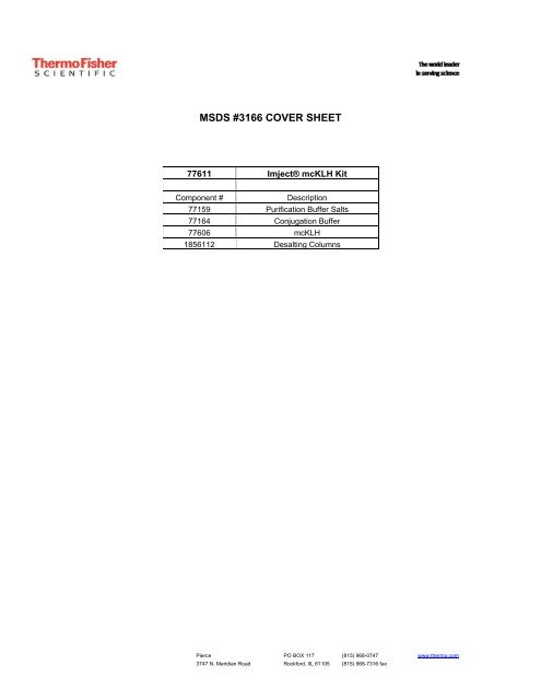 MSDS #3166 COVER SHEET - Pierce