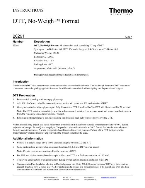 DTT, No-Weighâ ¢ Format - Pierce