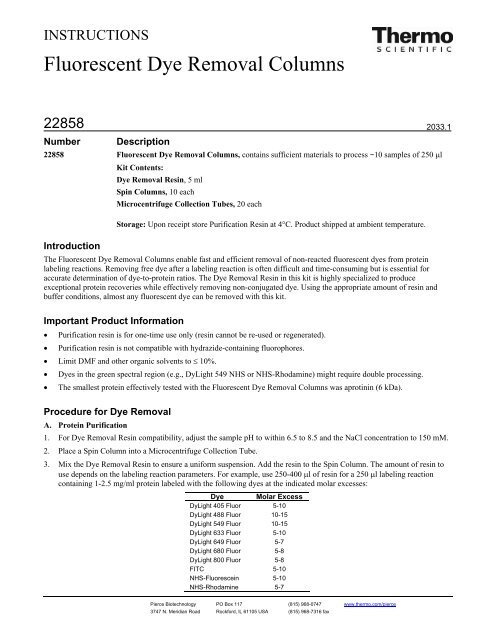Fluorescent Dye Removal Columns - Pierce