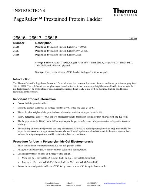 PageRulerâ ¢ Prestained Protein Ladder - Pierce
