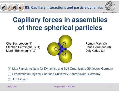 Capillary forces in assemblies of three spherical particles