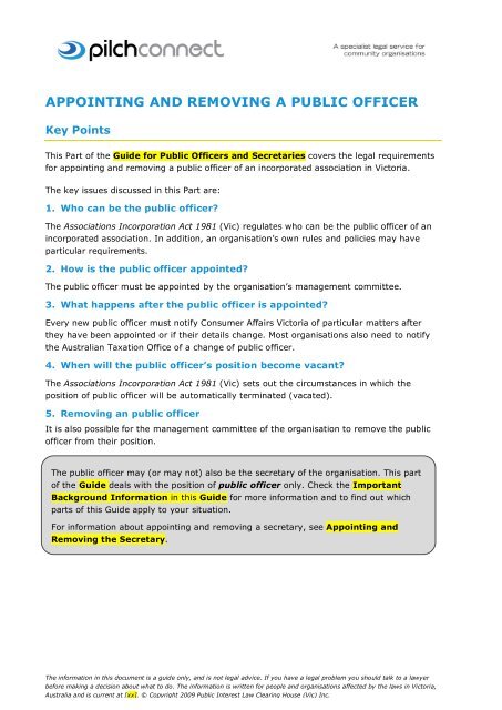 appointing and removing a public officer - pilch