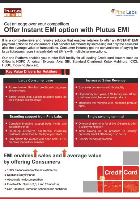 Offer Instant EMI option with Plutus EMI - Pine Labs