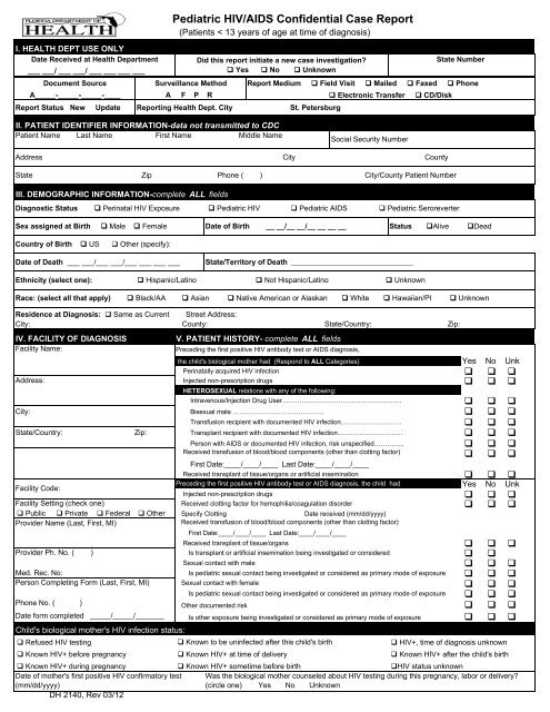 HIV/AIDS Pediatric Case Report Form - Pinellas County Health ...