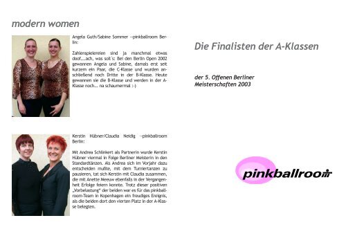 Die Finalisten der A-Klassen modern women - pinkballroom Berlin