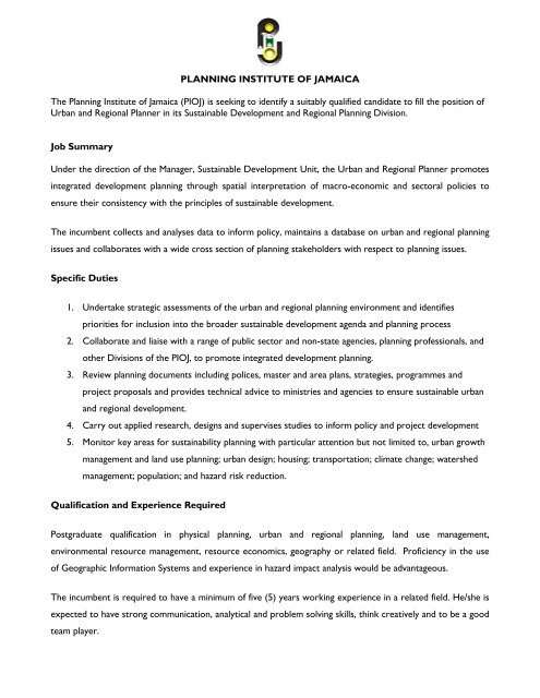 PLANNING INSTITUTE OF JAMAICA The Planning Institute of Jamaica