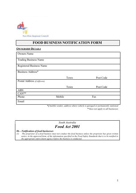 Food Premises Notification Form