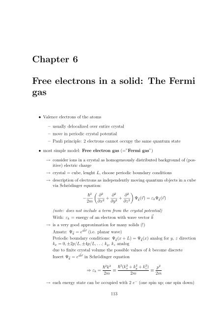 Chapter 6 Free electrons in a solid: The Fermi gas