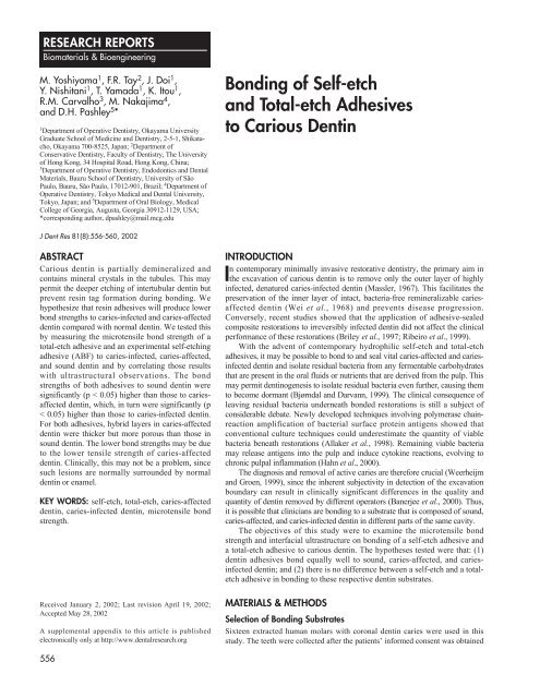 Bonding of Self-etch and Total-etch Adhesives to Carious Dentin