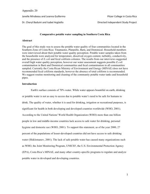 Sample Directed Independent Study Project - Pitzer College