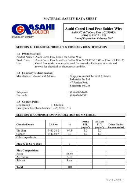 MATERIAL SAFETY DATA SHEET