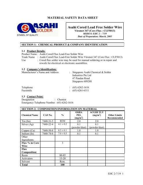 Asahi Cored Lead Free Solder Wire