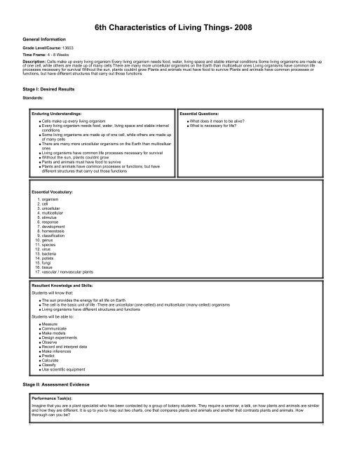 6th Characteristics of Living Things- 2008