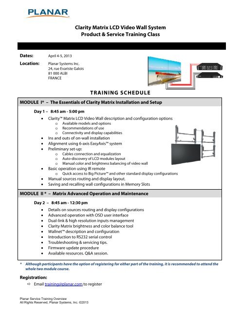 Clarity Matrix LCD Video Wall System Product & Service ... - Planar