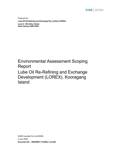 Environmental Assessment Scoping Report Lube Oil Re-Refining ...