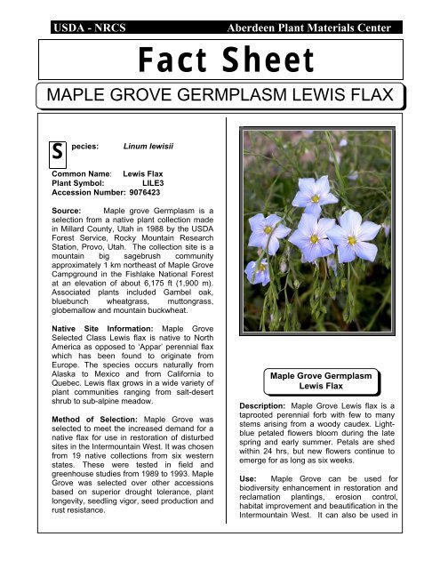 Fact Sheet - Plant Materials Program - US Department of Agriculture