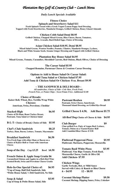 Plantation Bay Golf & Country Club ~ Lunch Menu Plantation Bay ...