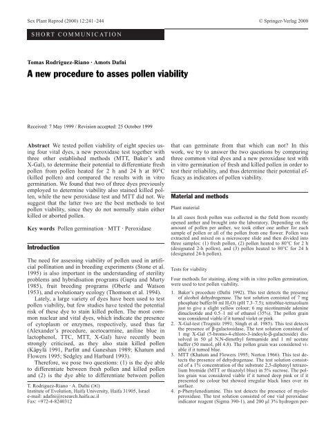 A new procedure to asses pollen viability - Plantstress.com