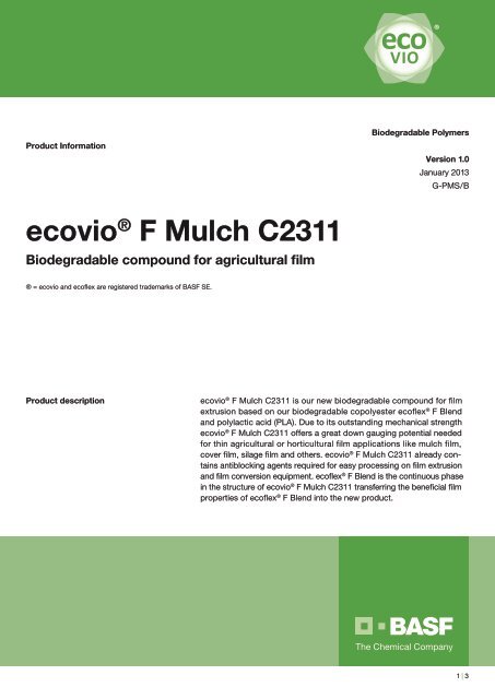 Product information ecovioÂ® F Mulch C2311 - BASF Plastics Portal